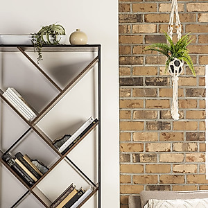 Walker Edison Modern V-Shaped Open Shelf Metal Wood Bookcase Tall Bookshelf Storage Home Office, 68 Inch, Dark Walnut