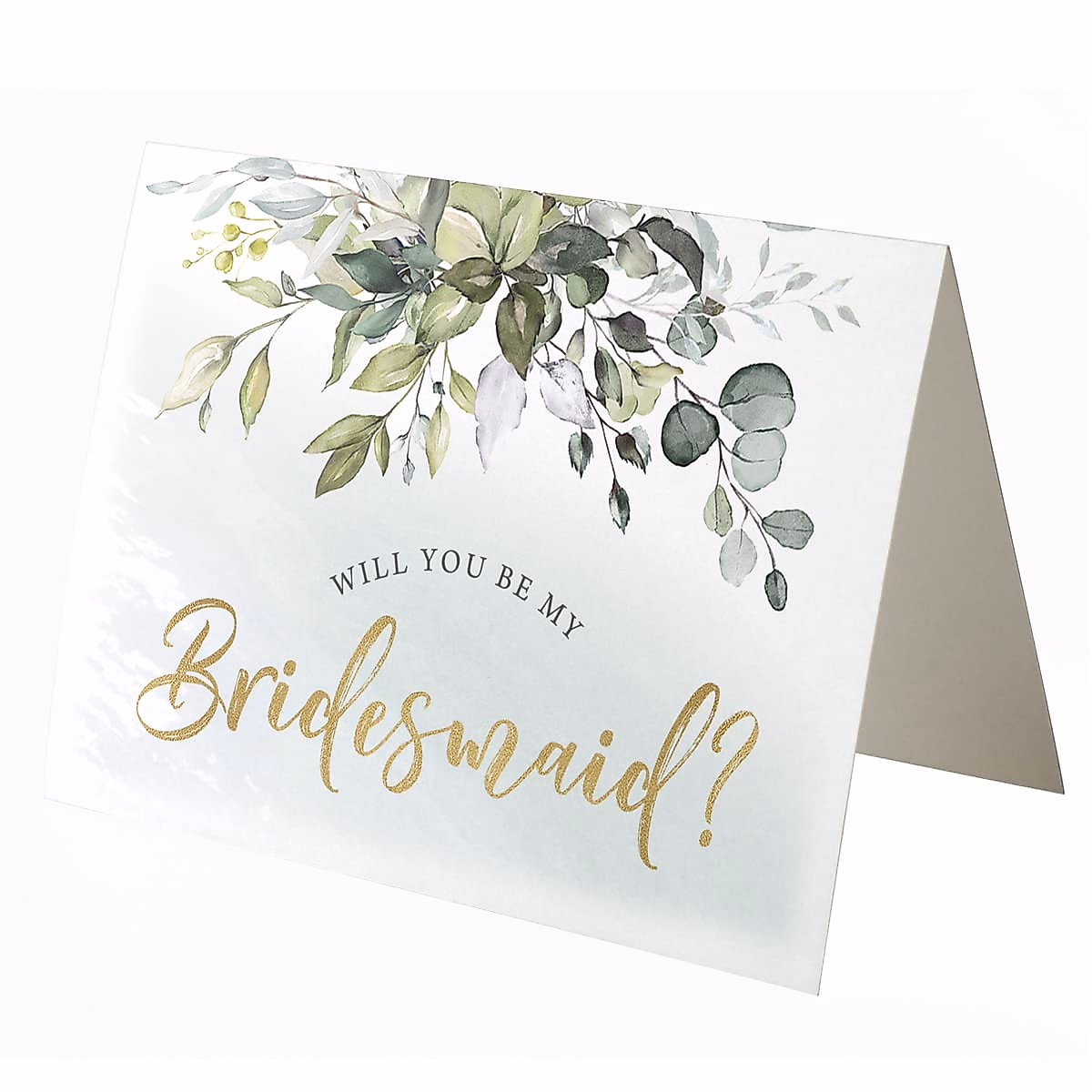 Printed Party Bridemaid Proposal Kit, 16 Cards and Envelopes, Greenery Eucalyptus, Includes Maid of Honor, Matron of Honor, and Flower Girl
