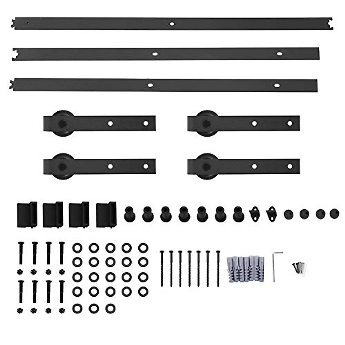 Moselota 8FT Double Door Splicing Regular Carbon Steel Barn Door Hanging Rail for Sliding Closet, Cabinet, and Barns Both Exterior and Interior