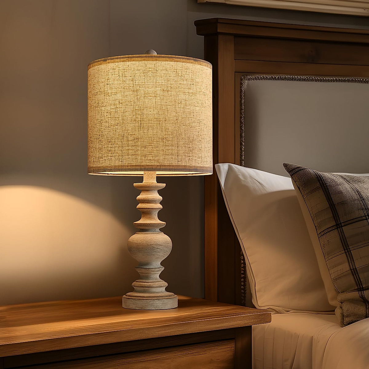 BOBOMOMO Tradition 20" Rustic Table Lamp Set of 2 for Living Room Bedroom Bedside Desk Lamps Bedroom Nightstand Vintage Lamps Linen, 10.00×10.00×20.00 inch, AMZ-T2026AWW