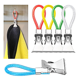 Towel Clips 10Pcs, Clips for Hanging, Tea Towel Clips with Hanging Loop, Towel Cips for Kitchen Bathroom Bedroom Hotel Cabinet Swimming Pool Let You Distinguish and Organize Towels Faster（5 Colors）