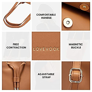 LOVEVOOK Backpack Purses for Women, Tote Bag Convertible PU Leather Backpacks, Fashion Handbag Satchel Bags Casual Back Pack 14 Inch Laptop Backpacks 2PCS, Brown