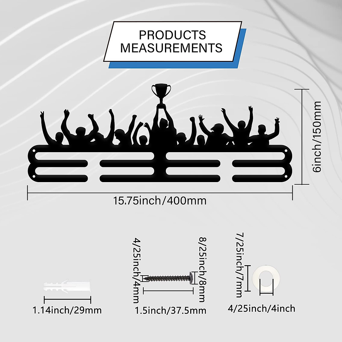 PH PandaHall Medal Hanger Display Celebration Medal Holder Award Ribbon Hanger 3 Lines Medal Hanger Cheer Gymnastics Sport Award Rack Wall Mount Iron Frame for Over 50 Medals 15.75 Inch/40cm