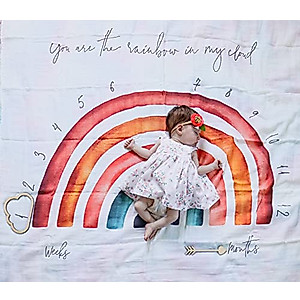 Organic Rainbow Baby Monthly Milestone Blanket Newborn Boy Girl Unisex Neutral| Boho Vintage Rainbow Baby Monthly Picture Blanket| Baby Growth Photography Background Prop