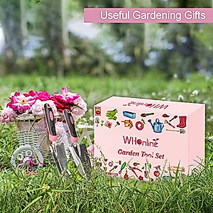 Whonline Pink Garden Tool Set for Women, 31Pcs Succulent Gardening Tool Kit, Heavy Duty Stainless Steel Aluminum Non-Slip Ergonomic Handle Tools Durable Storage Tote Bag Gardening Gifts