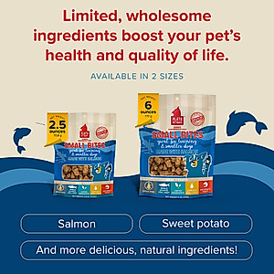 PLATO Small Bites Dog Treats, Natural Bite Sized Real Meat & Salmon Flavor, Grain Free & High in Protein, Air Dried Authentic Ingredients, 2 Calories Per Treat, Made in the USA, 6 Ounces