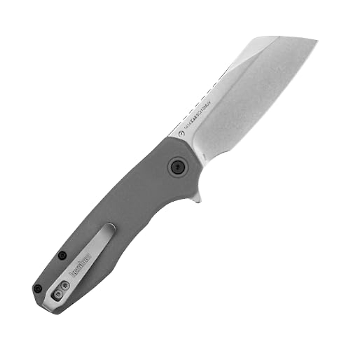Kershaw Wharf Folding Pocket Knife, 2.8 inch 8Cr13Mov Steel Cleaver Style Blade, Grey GFN Handle, Pocketclip