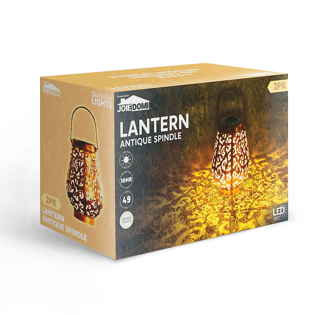 JOIEDOMI 2 Pack Outdoor Solar Hanging Lantern Lights, Waterproof Table Top Solar Lanterns, LED Metal Decorative Garden Solar Lights, Moroccan Lanterns Solar Powered with Handle for Patio