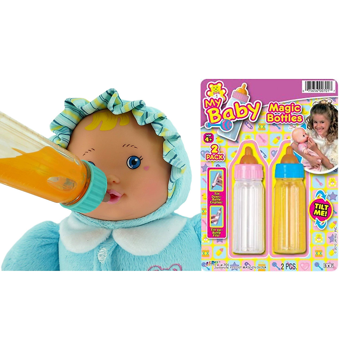 Ja-Ru Magic Baby Doll Bottles Milk Bottle and Juice Bottle, Great Baby Doll Accessories. Set with 2 Bottles. 701-1