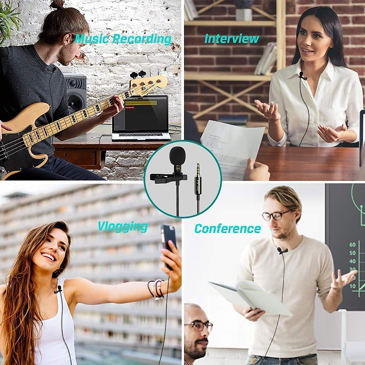 PoP voice Professional Lavalier Microphone with 8 Feet Extension Cable for iPhone PC Mac YouTube Interview Video