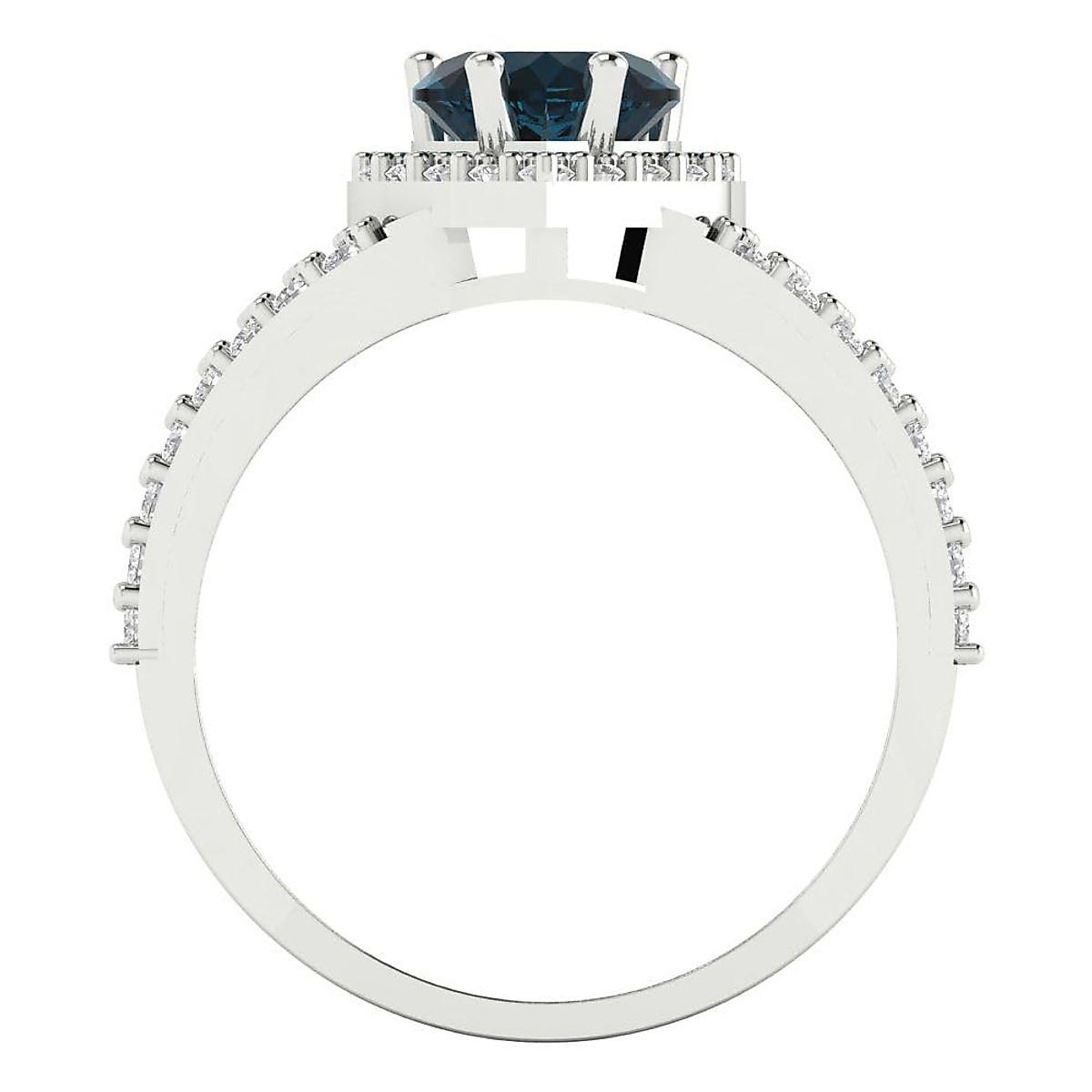 Clara Pucci 1.75 ct Heart Cut Solitaire Halo Natural London Blue Engagement Promise Anniversary Bridal Ring 14k White Gold 8.5