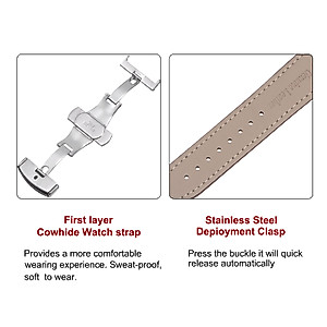 uxcell Black Leather Watch Band 15mm Quick Release Deployment Buckle Cowhide Watch Strap for Men and Women