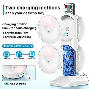 DAKOMM Puck Lights with Charging Station, Closet Lights Motion Sensored, Under Cabinet Lights Rechargeable Timing & Dimmable, Night Lights for Stairs Wardrobe Cupboard Bedroom Hallway Drawer(4 Packs)