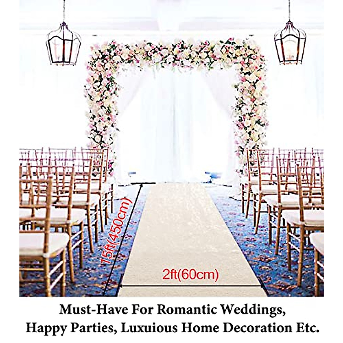 Aisle Runner for Wedding 15FTx2FT Sequin Aisle Runner Indoor Outdoor Ceremonies Decor Ivory Carpet Runner Church Runner Wedding Walkway Carpet Runner Rugs Aisle Runner Sequins (2FTx15FT, Ivory)