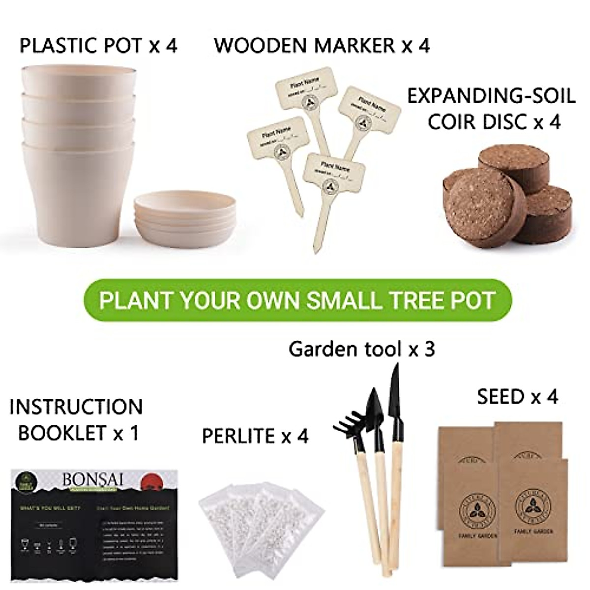 JC-JDFMY11 Gardening Potted Plants,4 Kit Kinds of Decorative Bonsai Tree Planting Kit Suitable for Indoor or Outdoor,Removable Base,with Drain Holes,Creative and Novel Gifts