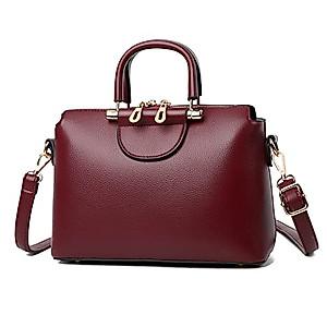Purses and Handbags for Women Fashion Leather Top Handle Bag Ladies Satchel Shoulder Tote Messenger Work Bags (Red)