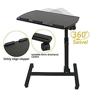 Epetlover Portable Swivel Laptop Table Desk Adjustable Angle & Height Rolling Stand Tiltable Tabletop Desk Laptop Notebook Sofa/Bed Side Table Hospital Table Stand W/Lockable Casters