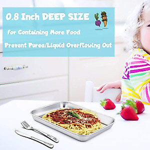 TeamFar Kids Plates Set of 4, 7.3"×5.3"×0.8", Toddler Plate Children Training Trays Set Stainless Steel for Dinner Fruit Salad, Healthy & Toxic Free, Oven & Dishwasher Safe, Sturdy & Mirror Finish