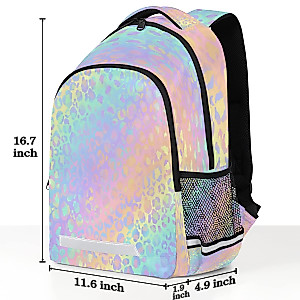 YPPAHHHH Rainbow Cheetah Ombre Leopard Print Backpack for School Girls Kids School Backpack Elementary Students Bookbag Laptop Daypack with Chest Buckle, Teens Hiking Travel Rucksack