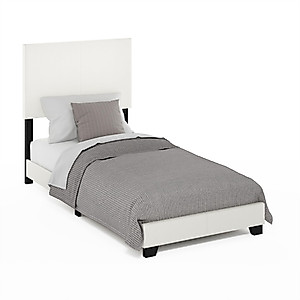 Furinno Pessac Upholstered Bed Frame, White PU Leather, Twin XL
