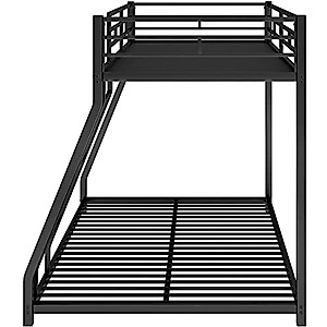 DNYN Twin Over Full Metal Bunk Bed with Safety Guardrail & Ladder for Kids/Adults,Floor Bunkbeds,Sturdy Steel Bedframe,No Box Spring Need,Perfect for Dorm,Bedroom,Guest Room,77.1"x55.9"x53.7", Black