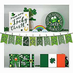 St. Patrick's Day Tiered Tray Decor, 5 Pcs Shamrock Wooden Signs Irish Rainbow Table Signs for Farmhouse St. Patricks Day Decorations