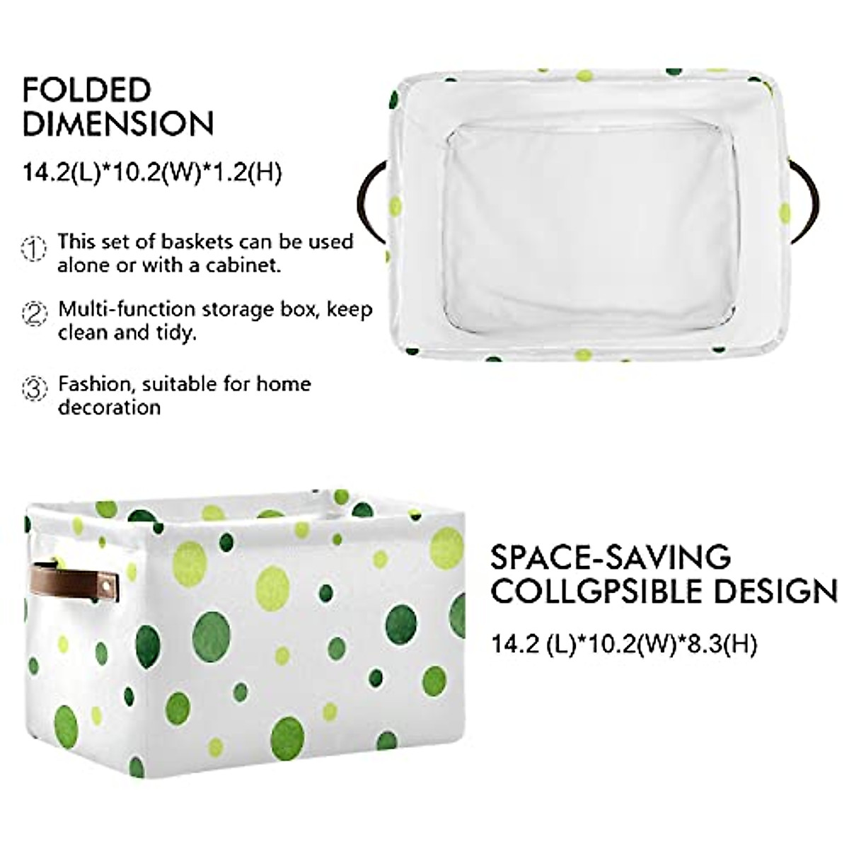 xigua Collapsible Storage Basket Green Peas Shelf Baskets with Handles for Houseroom / Children’s Room / Closet, 14.2（L）x 10.2（W）x 8.3（H）, 1 PC