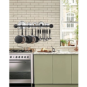 Bailoo Industrial Pipe Pot Pan Rack 21" (2 Pack), Wall mount Pot hangers Pan Hanging Rail Lid Hanger for kitchen with 10 S Hooks