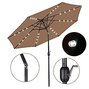 Nova Microdermabrasion 10 ft Patio Umbrella 32 LED Lighted Solar Powered Aluminum Umbrella with Tilt Adjustment and Crank Lift for Patio, Garden, Backyard, Deck, Poolside, Balcony and Beach