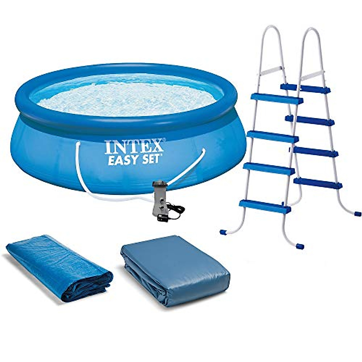 Intex 15' x 4’ Inflatable Pool, Ladder, Pump and Hydrotools Chlorine Dispenser