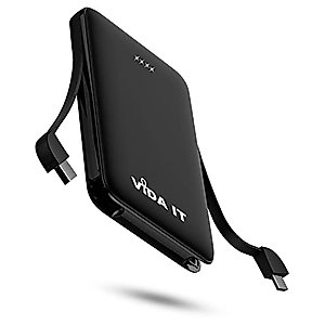 Vida IT Compact Power Bank Portable Charger for Samsung Galaxy S21 S20 S10 S7 Edge Google Pixel 6 6A 5 4 4A Motorola LG Android Cell Phone USB-C External Battery Pack 5000mAh with Built-in Cable