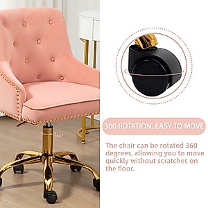 LOVSPATIO Velvet Home Office Chair,Swivel Adjustable Accent Vanity Chair with Golden Legs and Arms Nailhead Trim for Bedroom Living Room Office (Pink)