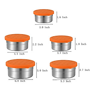 Stainless Steel Containers w/Lids, Set of 5 (3oz, 6oz, 12oz, 20oz, 30oz), Leak-proof Food Storage, Nesting Snack Organizer, Reusable Airtight Lunch Bento Box