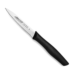 ARCOS 3 Pieces Paring Knife Set. 3 Peeling Knives of Stainless Steel and Ergonomic Polypropylene Handle for Cutting Fruits, Vegetables and Tubers. Series Nova. Color Black