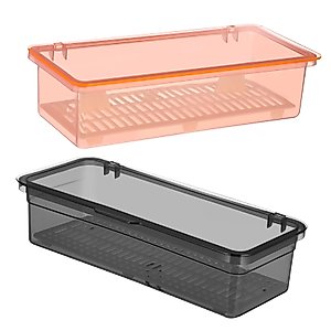 KICHOUSE Spoon Organizer 2 Pcs Drain Box Clear Plastic Serving Tray Plastic Serving Utensils Clear Spoons Silverware Storage Tray Kitchen Silverware Organizer Utensil Organizer Drain Rack
