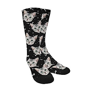 MyPupSocks Custom Printed and Personalized Socks Fish Bine and Paws Black Crew Socks Unisex Cat Lover New Year Gifts