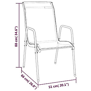 GOLINPEILO Patio Chairs 2 pcs, Outdoor Dining Table Outdoor Furniture Garden Table for Indoor or Outdoor Use, Steel and Textilene Black