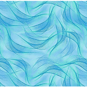 Timeless Treasures Electric Ocean Light Blue Aqua Dotty Waves Cotton Fabric by The Yard, CD2857-AQUA