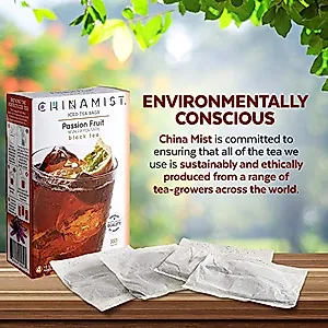 China Mist Iced Tea – Passion Fruit Black Tea Infusion – Refreshing and Delicious – Each Tea Bag Yields 1/2 Gallon – 4 bags