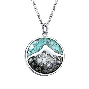 Lauren-Spencer Gemstone Mountain Necklace for Women Turquoise Sodalite Tumbled Chips Pendant Necklace Dainty Circle Mountain Range Necklaces for Women Girls Nature Jewelry Gift, Stainless Steel,