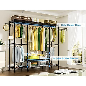 Ulif E3 Heavy Duty Garment Rack, 4 Tiers Freestanding Closet Organizer System with 5 Shelves, Metal Closet Organizer and Storage System for Clothes, Max Load 650lbs, 57.1"W x 14.5"D x 77.3"H, Black