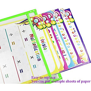 MerceHygea Heavy Duty Dry Erase Ticket Holder Pockets Reusable Paper Sleeves Sheet Protectors for Classroom Home Office,3 Dry Erase Markers Included,10x13 Inch,Pack of 5