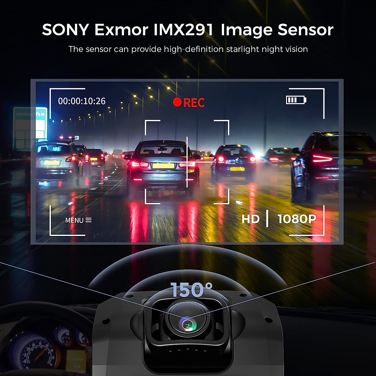 NEZINI Car Dash Cam, Dashboard Camera Recorder with 32GB Memory Card, FHD 1080P, 3" LCD Screen, Driving Recorder with Sony Video Sensor, Parking Mode, 150° Angle, Loop Recording, Night Vision, WDR