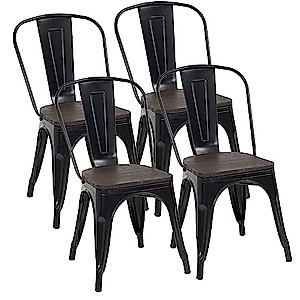 FDW Dining Chairs Set of 4 Indoor Outdoor Chairs Patio Chairs Metal Chairs Restaurant Chair 18 Inch Wooden Seat Height Tolix Side Bar Chairs Metal Kitchen Stackable Chair 330LBS Weight Capacity