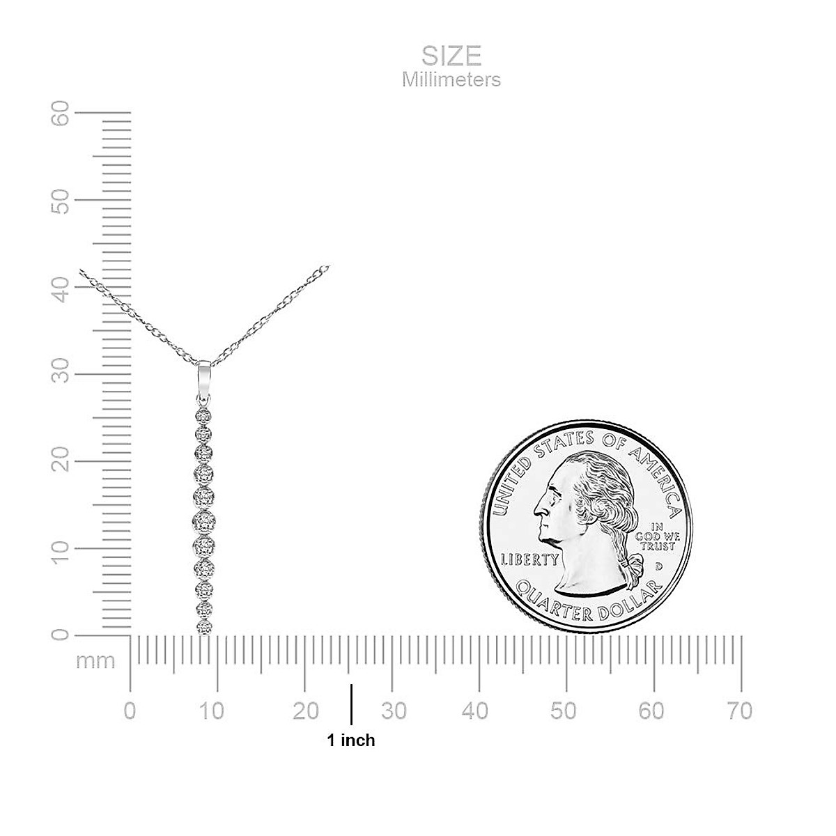 Vertical Bar Necklace Bezel Set Diamonds Journey Pendant in 925 Sterling Silver 0.13ct (I-J, I3), 18 inch, by Keepsake