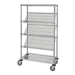Quantum Storage Systems M1836SL6C 5-Tier Wire Shelving Unit with Slanted Shelves, Mobile, Chrome Finish, 400 lb. load capacity, 69" Height x 36" Width x 18" Depth