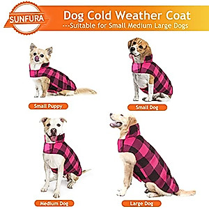 SUNFURA Plaid Dog Coat, British Style Dog Winter Jacket Outdoor Dog Vest with Windproof Collar and Leash Hole, Buffalo Plaid Dog Cold Weather Coats Warm Clothes Pet Apparel for Small Medium Large Dogs