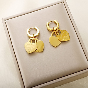 Heart Dangle Hoop Earrings for Women, Christmas Gift for her, 18k Gold Plated Dainty Small Post Huggie Drop Earrings