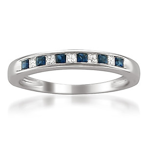 Beyond Brilliance 1/3 Carat Channel-Set Princess Cut Diamond and Blue Sapphire Wedding Band Ring in 14K White Gold (H-I, I1-I2)