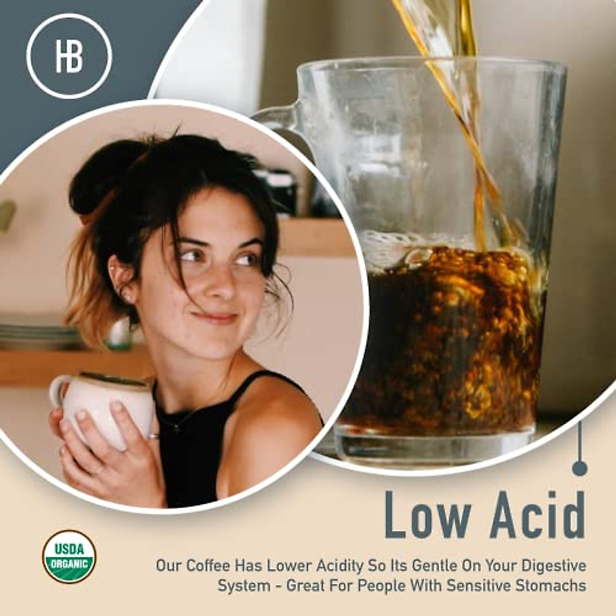 Healthy Bean Low Acid Coffee Pods, Superfood Infused, USDA Organic, Mycotoxin Free, Semi-Dark Roast, 12 Pack